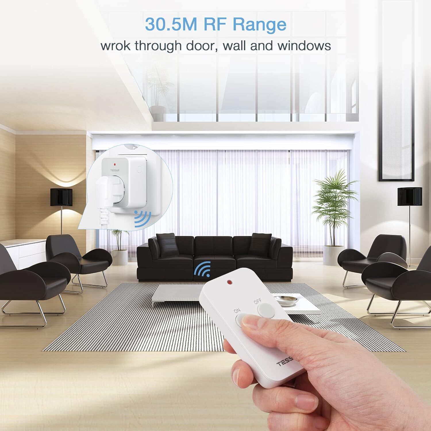Tessan Smart Socket With Remote Control 30.5 M Range,3600 W Radio ...