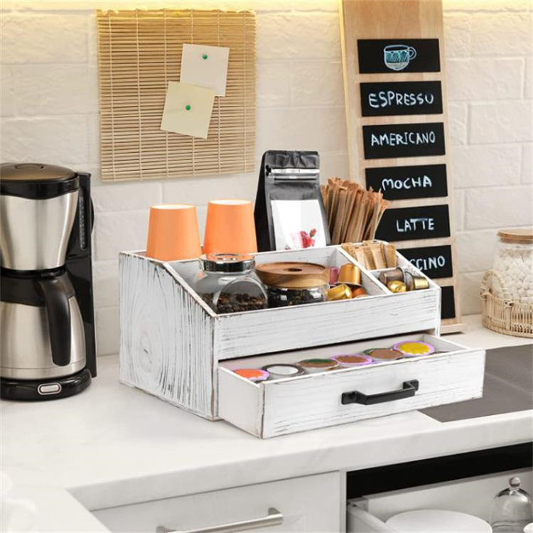 Vintage Counter Coffee Pods Drawer Holder Desktop Organizer Wooden ...