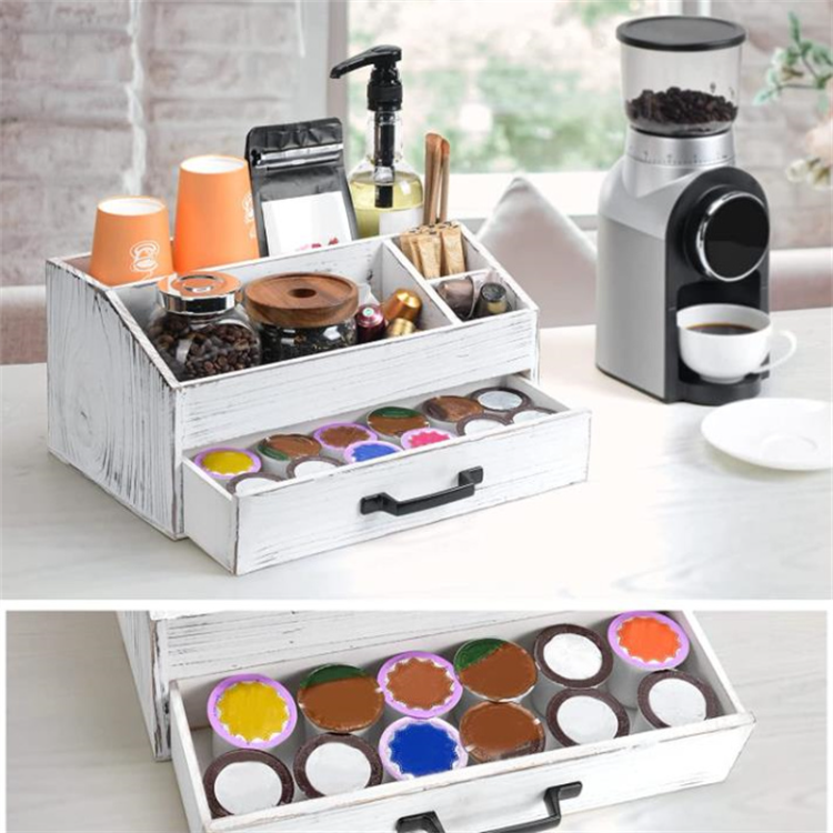Vintage Counter Coffee Pods Drawer Holder Desktop Organizer Wooden ...
