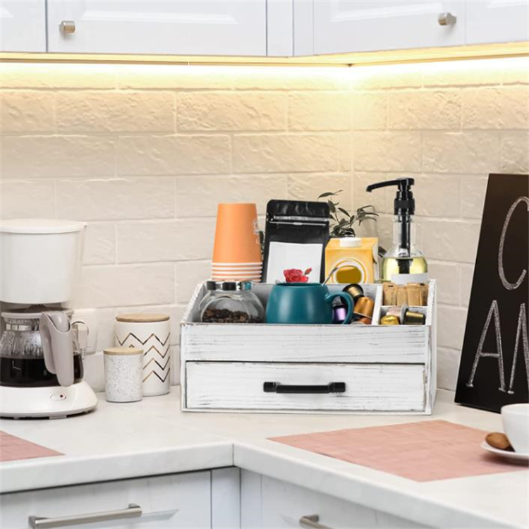 Vintage Counter Coffee Pods Drawer Holder Desktop Organizer Wooden ...