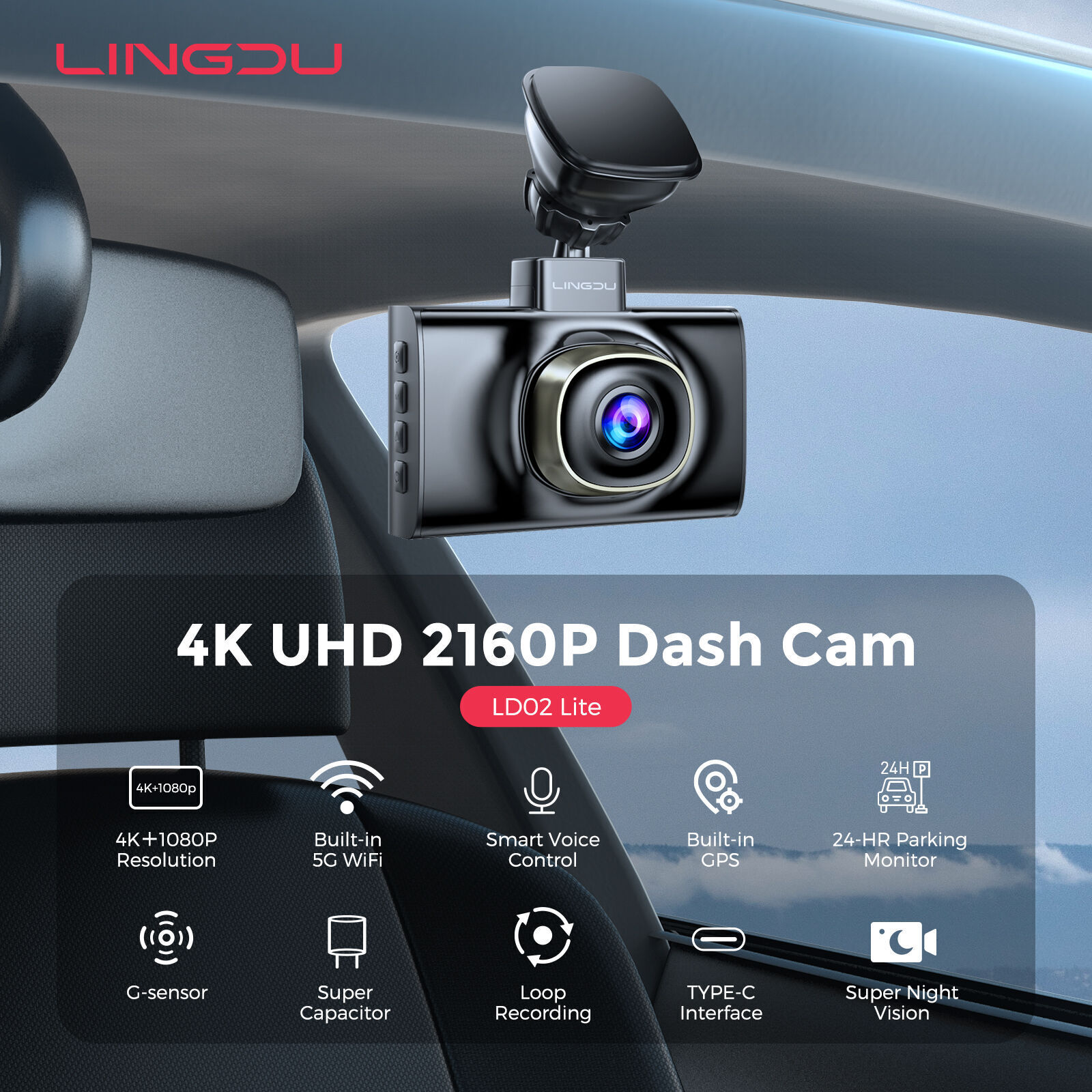 Buy China Wholesale Lingdu Ld02 Lite Dash Cam Gps 5g Wifi 4k+1080p Dual ...