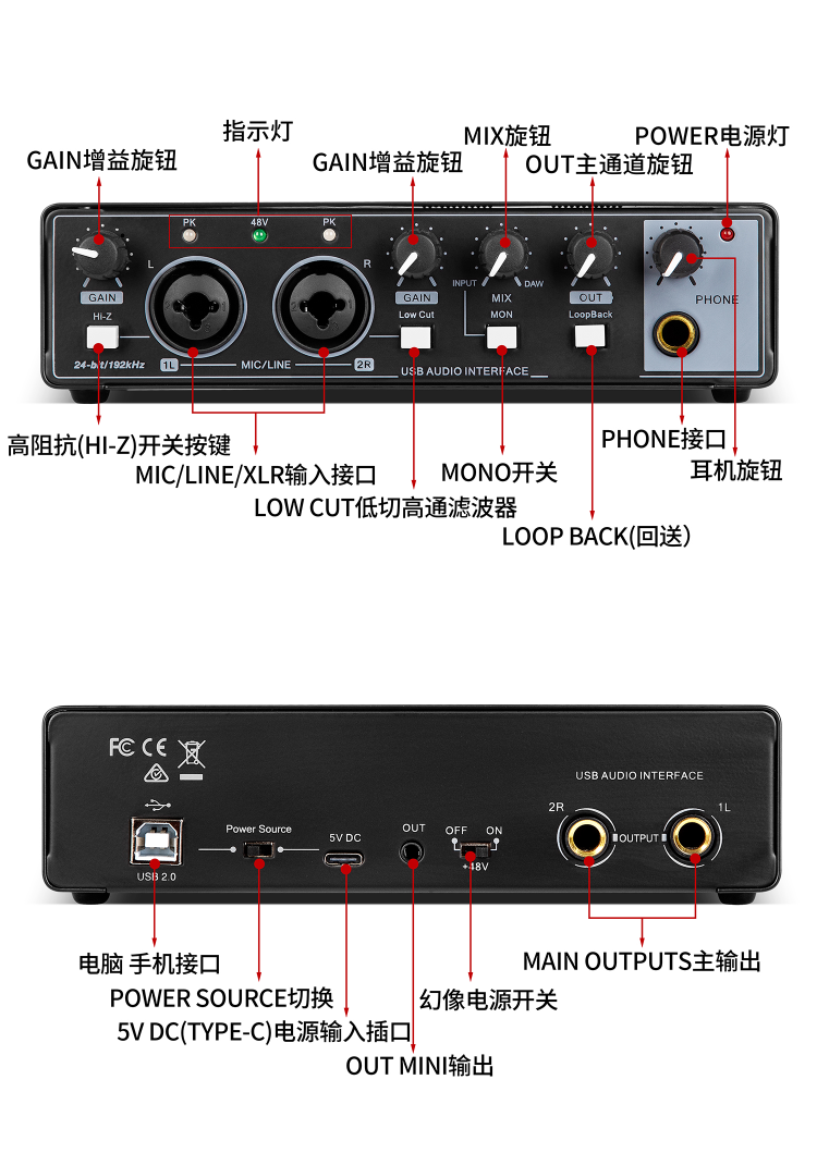 Buy Wholesale China Gax-md22p 2 In 2 Out Usb Audio Interface Recording Sound Card & Usb Audio ...