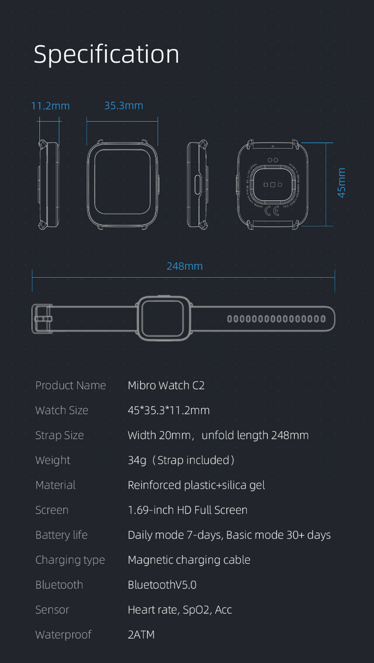 2022 Fashion Xiaomi Mibro C2 Global Version 1.69inch Hd Screen Sports ...