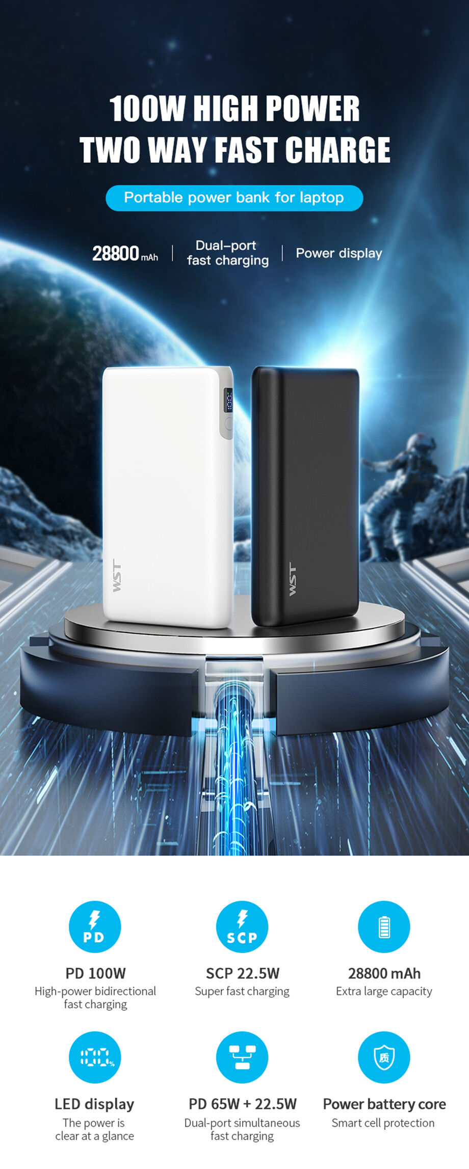 Buy China Wholesale Wst 30000mah Power Bank Portable Powerbank With Led ...