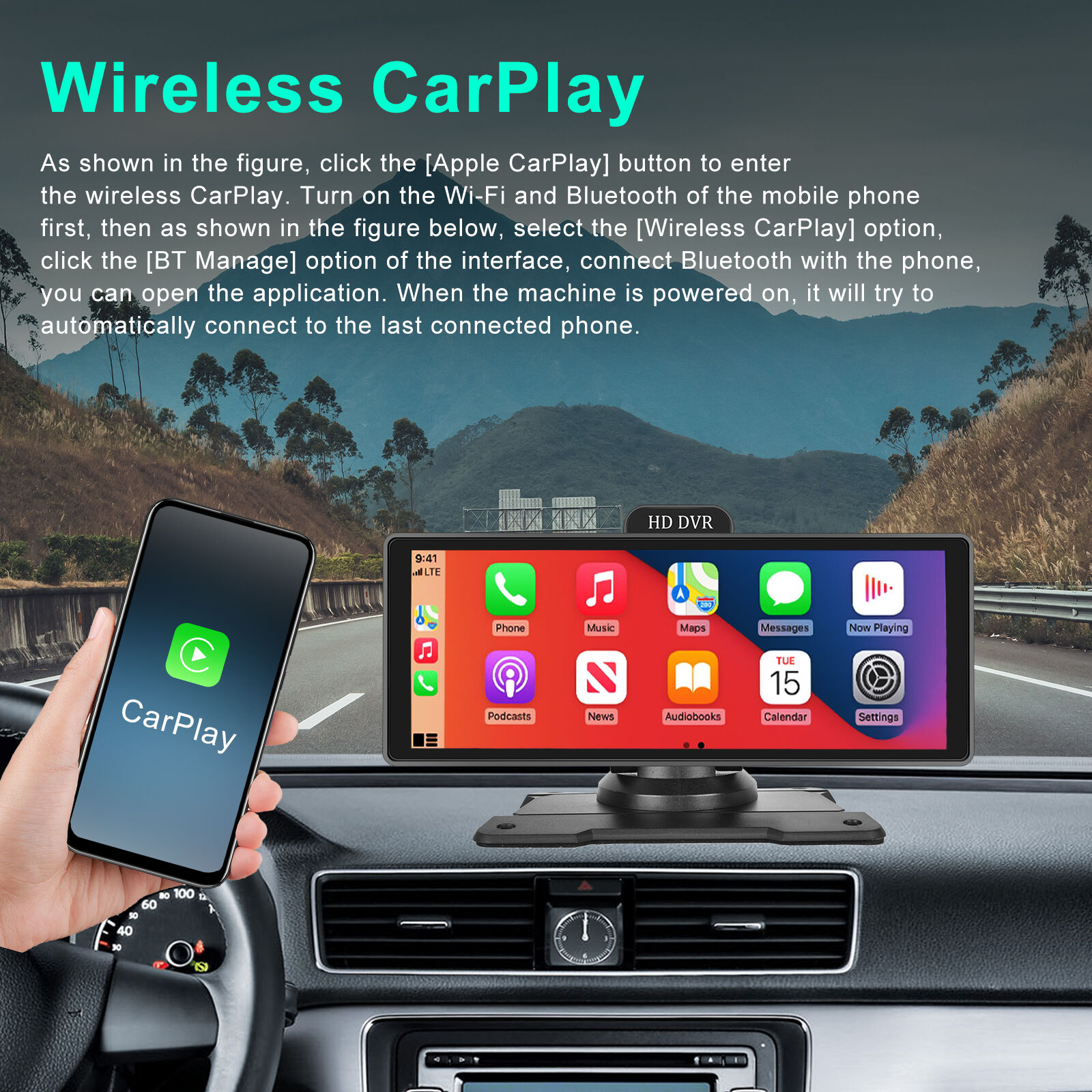 Podofo 10.26'' Portable Monitor Wireless Carplay & Android Auto Car ...