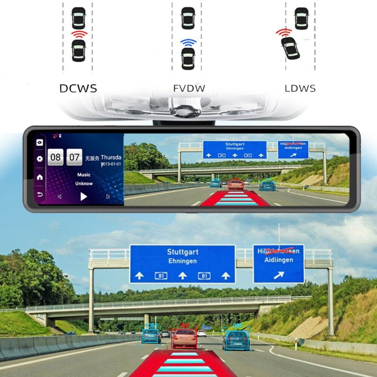 12 Inch 4g Android 8 .1 Rearview Mirror Car Dvr Hd 1080p Gps Wifi Adas ...