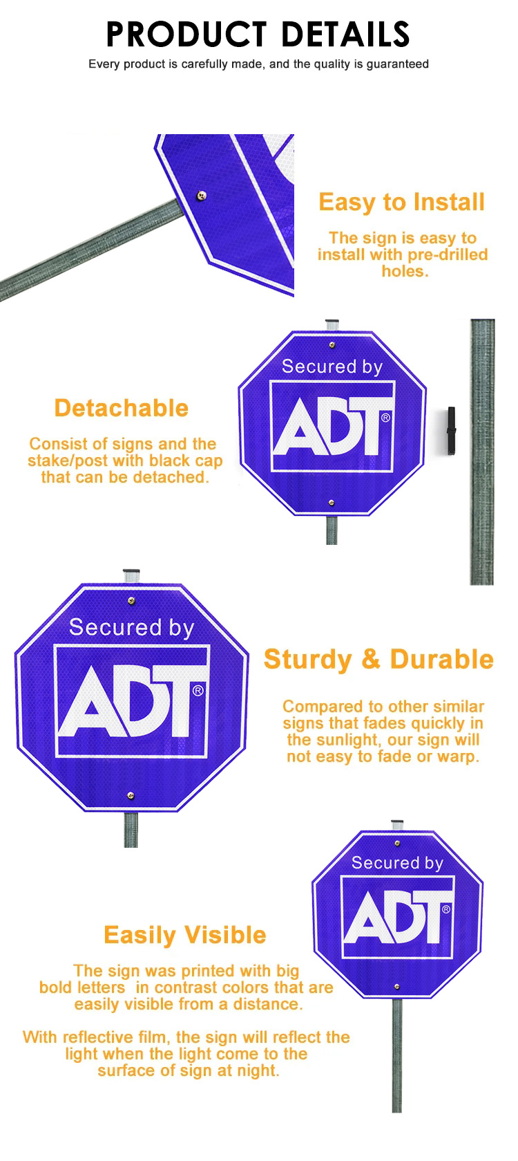 Reflective Safety Adt Security Signs Yard Sign Home Adt Security Yard ...