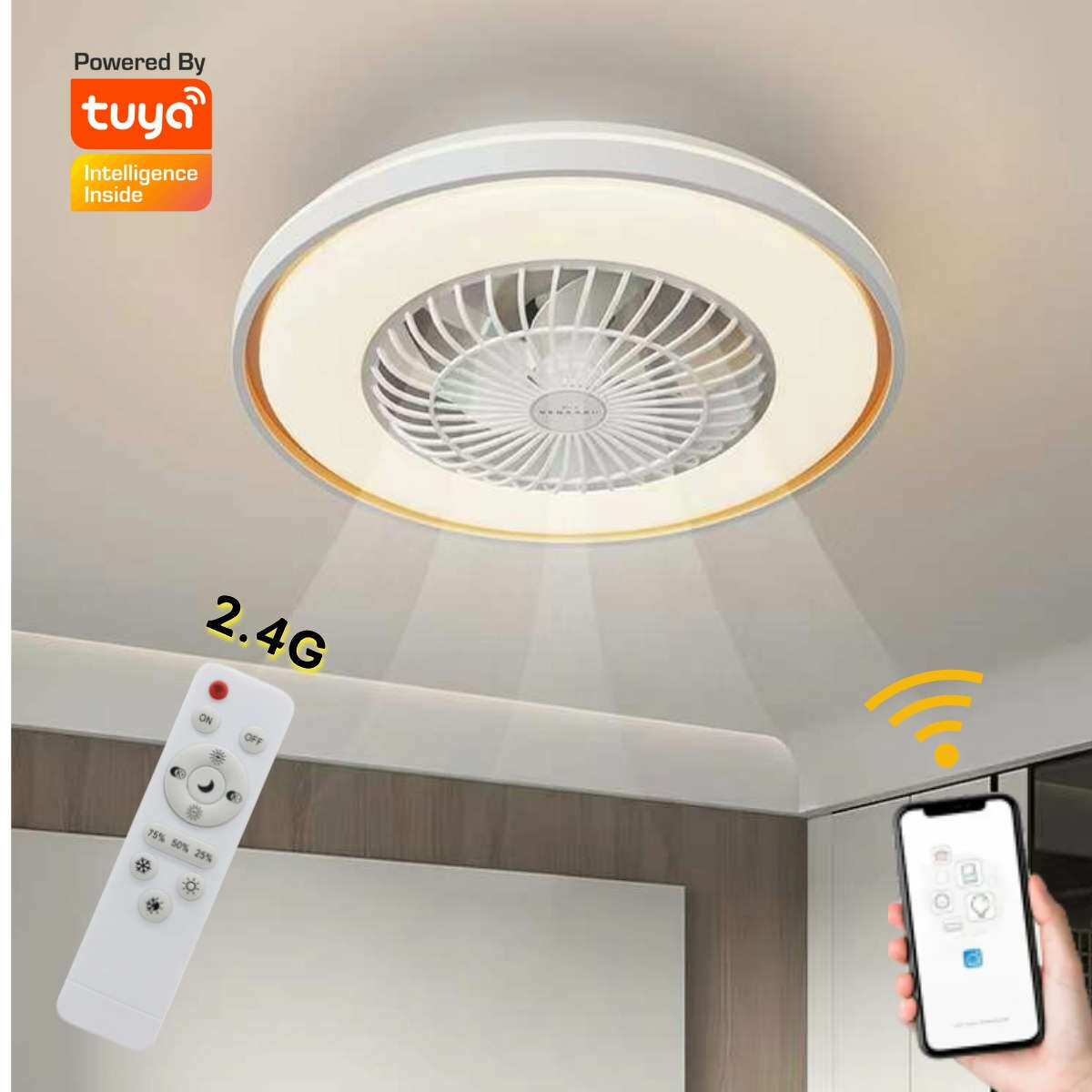 Buy Wholesale China Smart Ceiling Fan With Light Rgbcw Dimmable Cct Led Light Source 48w Tuya ...