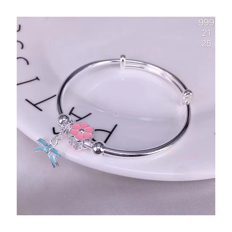 925 Silver Heart Charm Bracelet Bangle With Love And Flower Beads Women Wedding Jewelry, Open ...