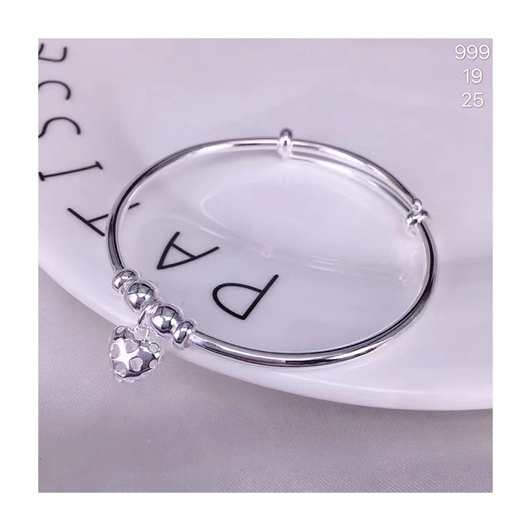 925 Silver Heart Charm Bracelet Bangle With Love And Flower Beads Women ...