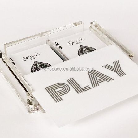 Poker Clear Acrylic 2 Deck Canasta Playing Card Tray Sliding Lid Lucite ...