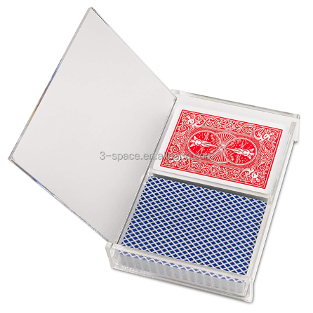 Poker Clear Acrylic 2 Deck Canasta Playing Card Tray Sliding Lid Lucite ...