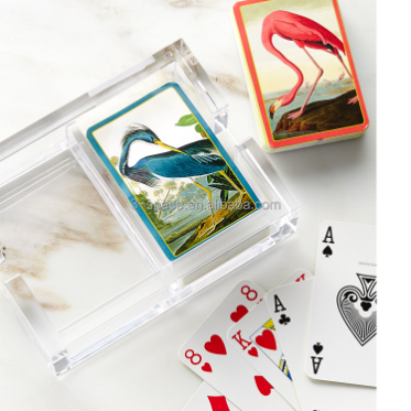 Poker Clear Acrylic 2 Deck Canasta Playing Card Tray Sliding Lid Lucite ...
