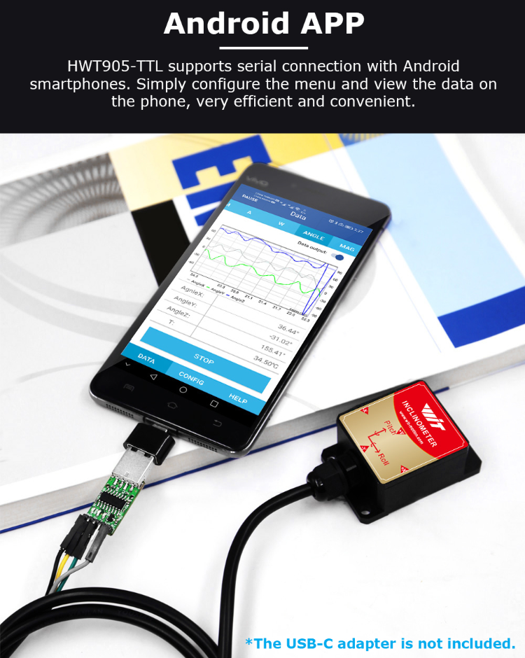 Hwt905-rs232 High-precision Inclinometer 36v Acceleration & Tilt Angle ...