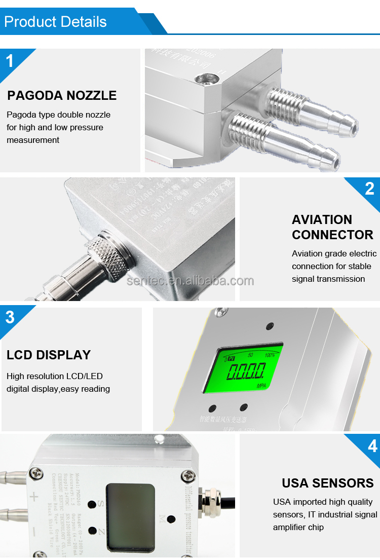 0pa~200pa...100kpa Air Flow Duct Wind Oem Amplified Micro Differential ...