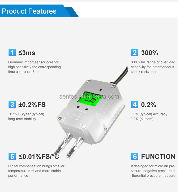 0pa~200pa...100kpa Air Flow Duct Wind Oem Amplified Micro Differential ...