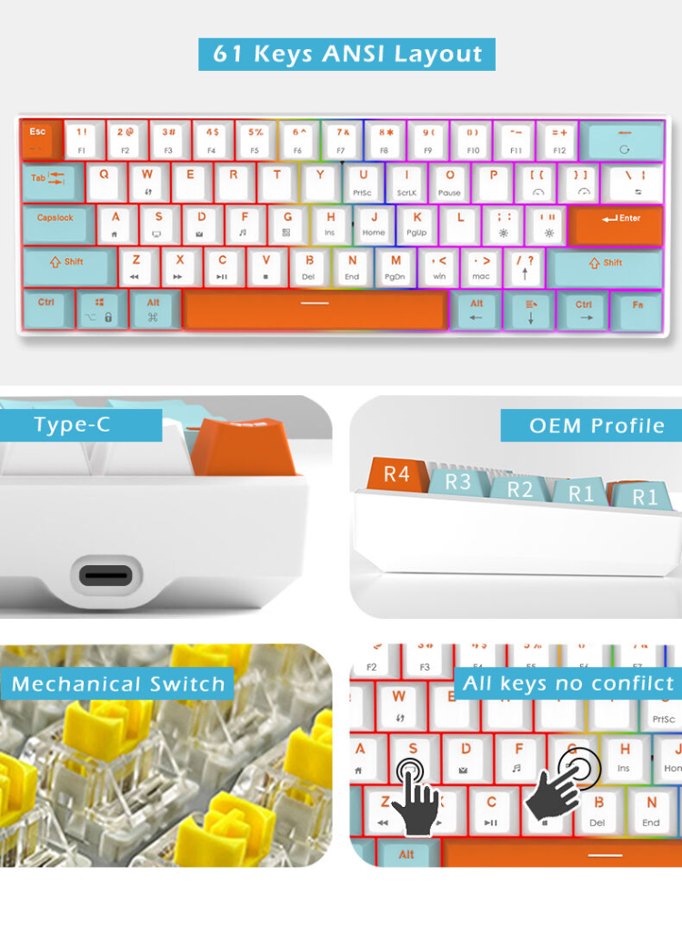 Buy Wholesale China Yx61 Wired 60% Mechanical Keyboard Ansi Layout For ...