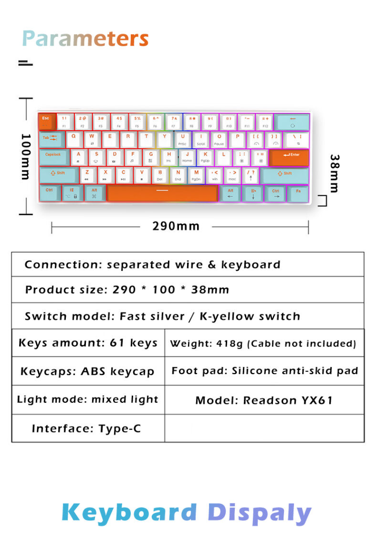 Buy Wholesale China Yx61 Wired 60% Mechanical Keyboard Ansi Layout For ...