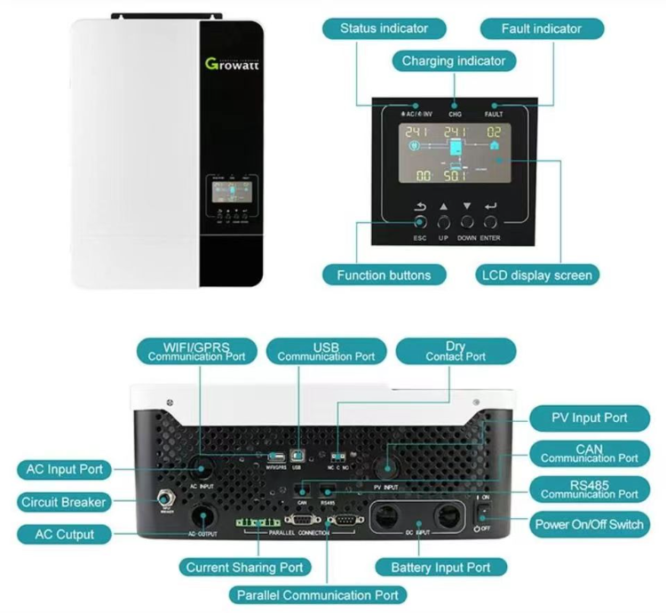 Buy Wholesale China Price Pure Sine Wave Growatt Inverter Spf 5000es 5000w 3500w 48vdc 5000va ...