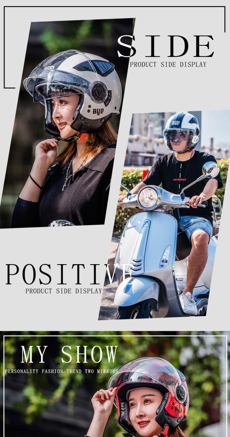 Bye Stylish Dual Lens Motorcycle Open Face Helmets Motorcycles Dot ...