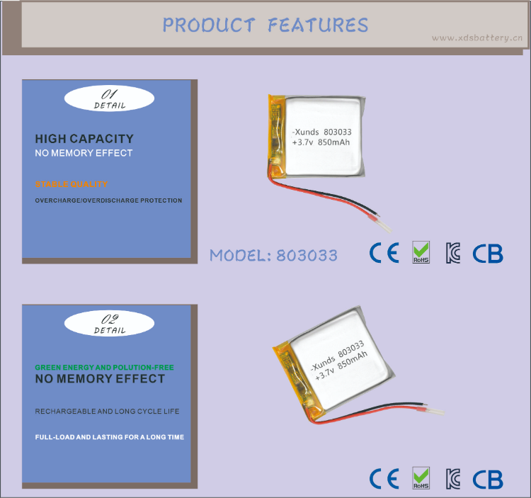 Buy China Wholesale 803033 850mah 3.7v Thin Cheap Lithium Ion Charge ...
