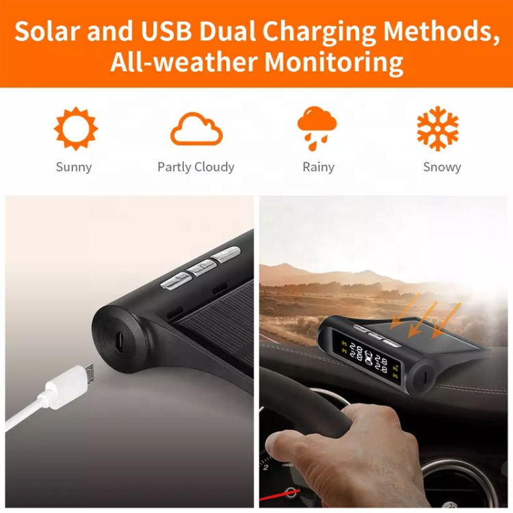 Solar Power Digital Lcd Display Car Tpms Tire Monitoring System Auto Security Alarm External ...