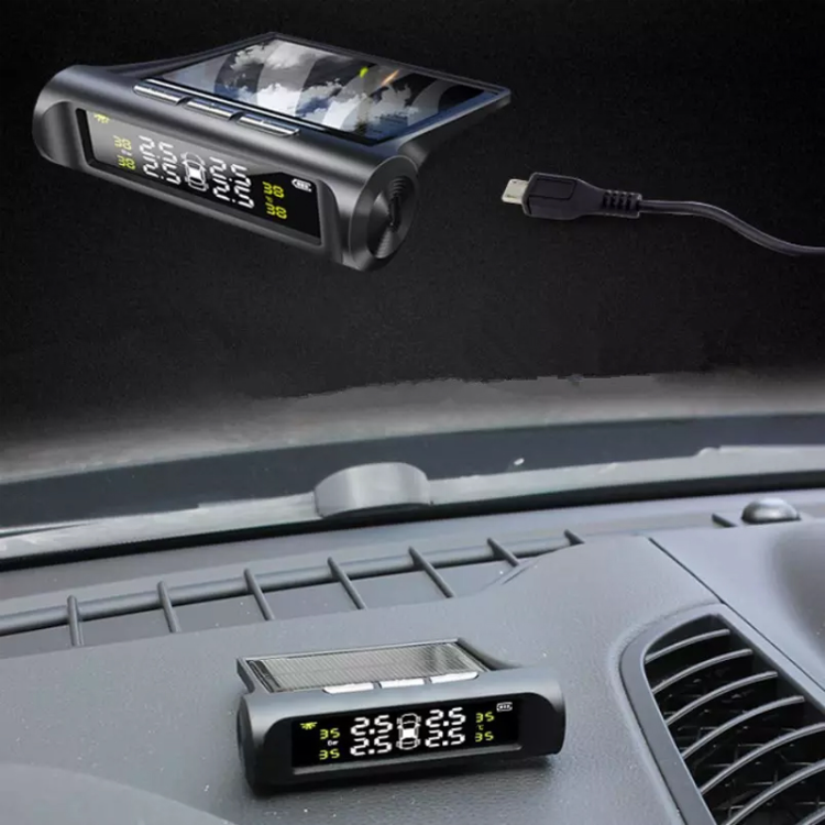 Solar Power Digital Lcd Display Car Tpms Tire Monitoring System Auto Security Alarm External ...