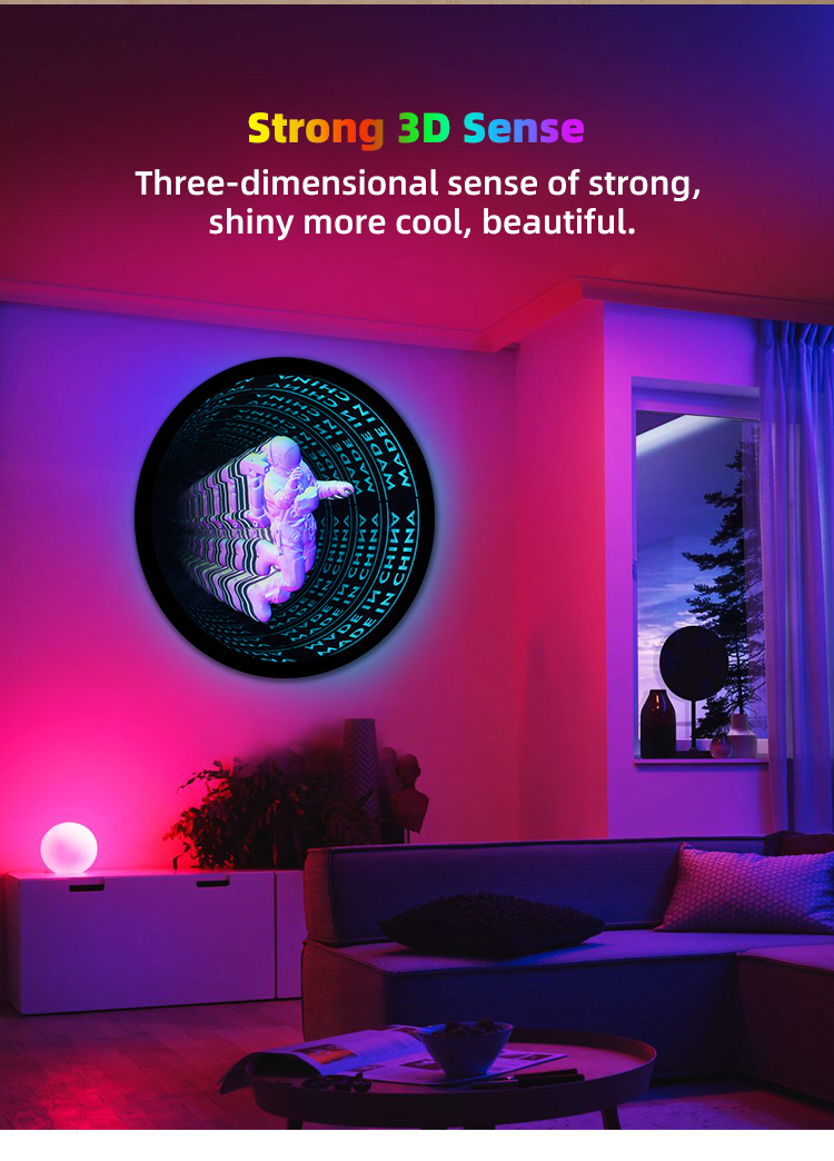 3d Infinity Mirror Tunnel Bathroom Living Room Home Wall Decor 12v Led ...