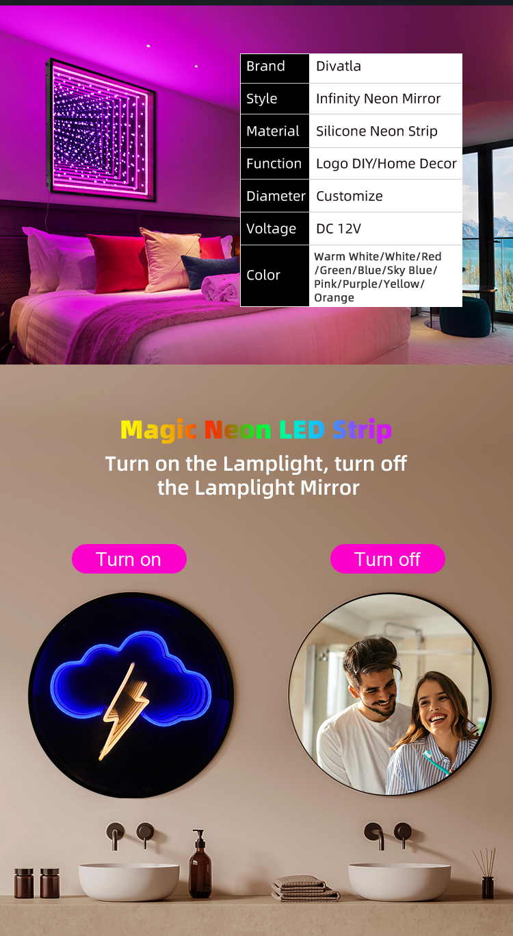 3d Infinity Mirror Tunnel Bathroom Living Room Home Wall Decor 12v Led ...