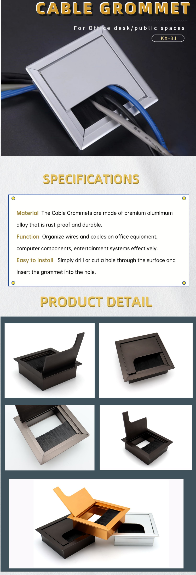 Buy Wholesale China Hardware Furniture Computer Office Desk Wire Box Square Hole Cover Cable ...