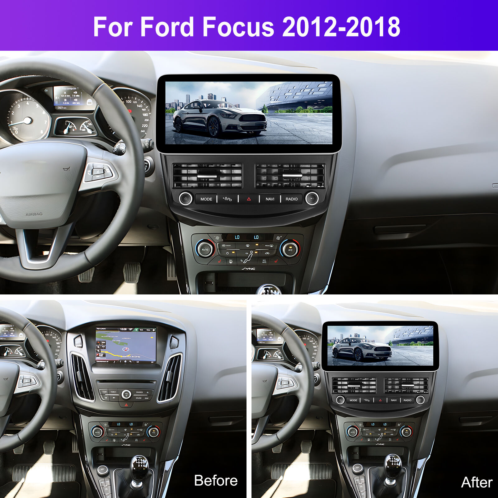 Podofo Android Car Stereo 8 Core 12.3'' 2+32gb Ips Screen Car Radio Frame For Ford Focus 2012 ...