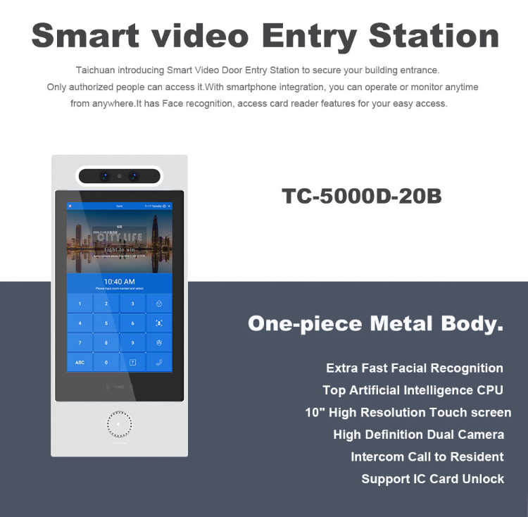 Ai Facial Recognition Unlock Ip Video Door Phone 10"ips Touch Screen ...