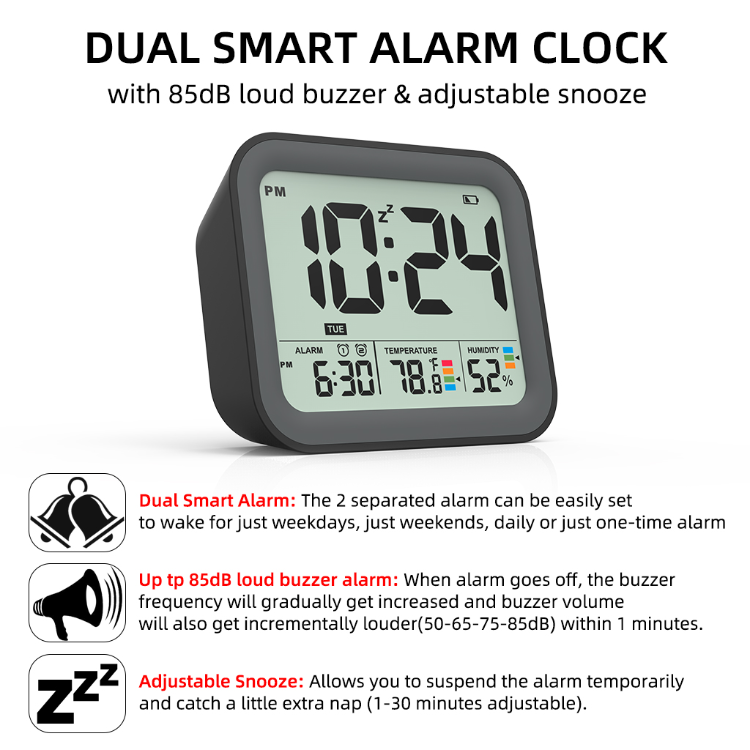 Buy Wholesale China Double Alarm Clock With Snooze Function Temperature ...