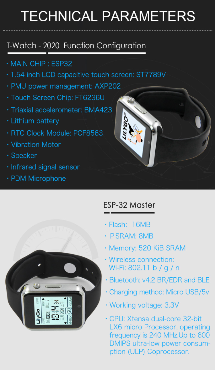 Buy Standard Quality China Wholesale Lilygo Ttgo T-watch 2020 V3 Esp32 Programmable Smart Watch ...