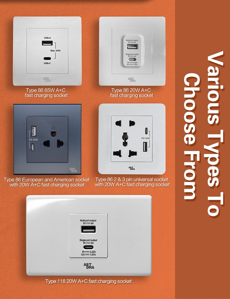 Buy Wholesale China Artdna Wall Socket With Type C And Type A Interface ...