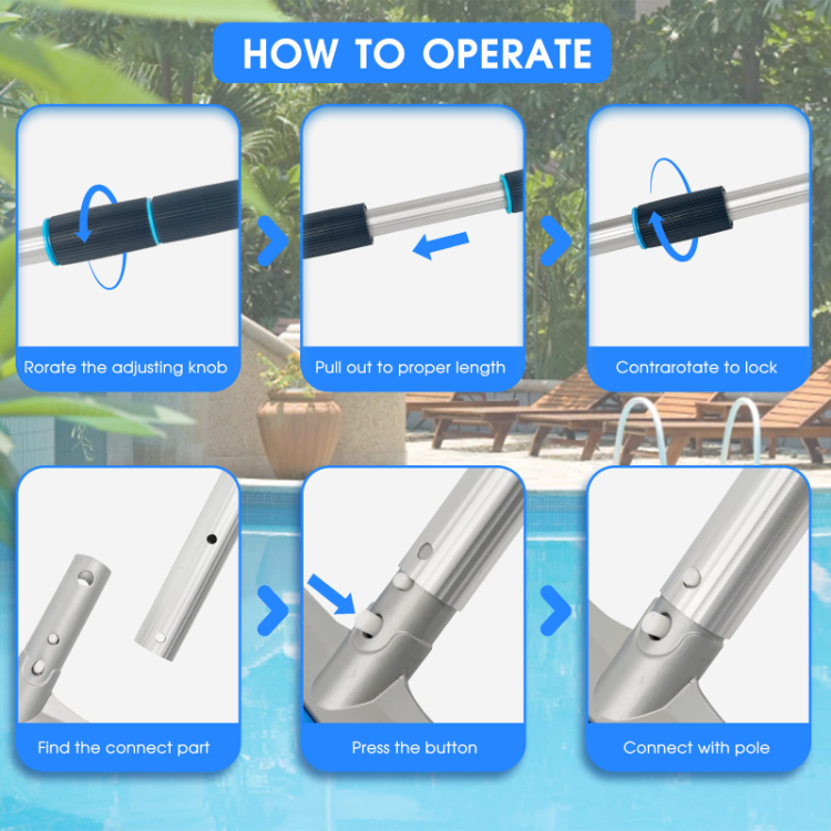 Pool Accessories Telescopic Swimming Pool Pole Heavy Duty Aluminum Pole ...