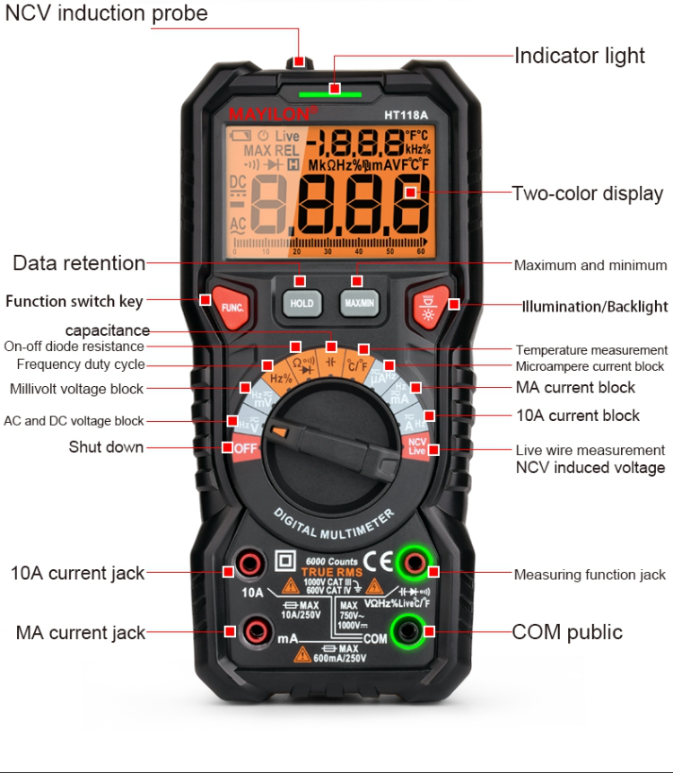 Buy Wholesale China Digital Multimeter Ht118d Basical Type Ac Dc ...