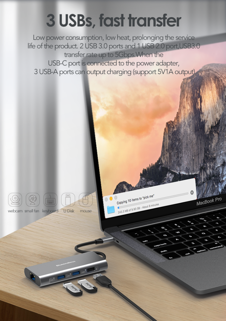 Oem Aluminum Usb Hub Usb Type C Hub 3.0 Multi Function Adapter 8 In 1 ...