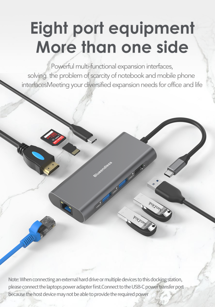 Oem Aluminum Usb Hub Usb Type C Hub 3.0 Multi Function Adapter 8 In 1 ...