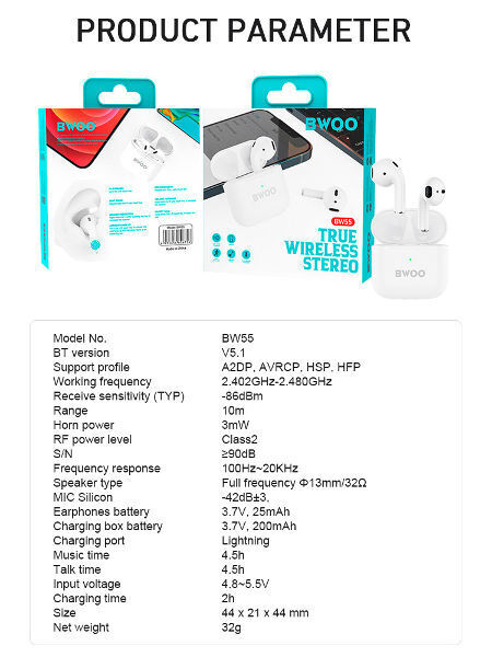 Bwoo Mini Tws Wireless Stereo Boat Earphone Headphones Gaming Headset ...