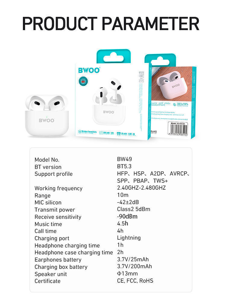 Buy Wholesale China Bwoo Bluetooth Tws 5.3 Wireless Earphone Mini ...