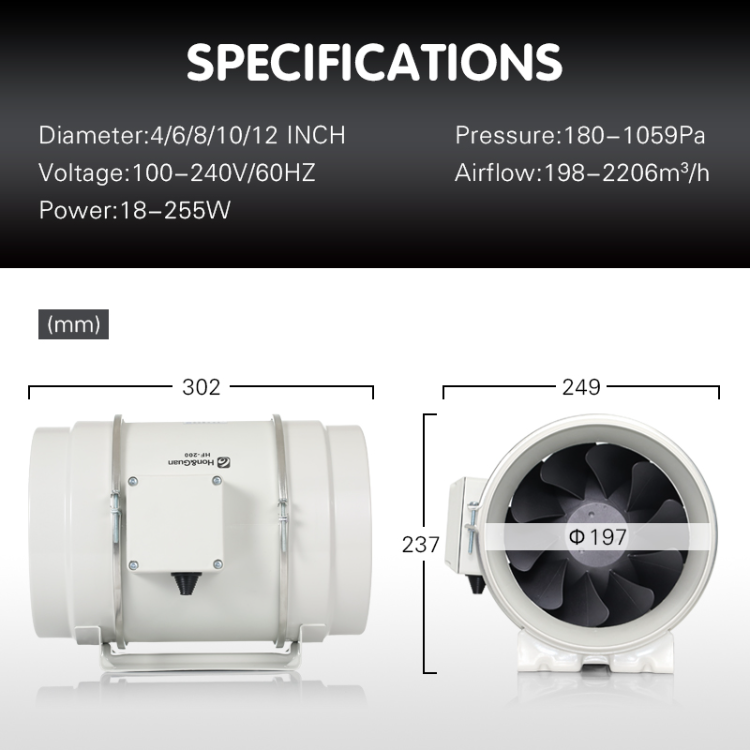 Hon&guan Fan Factory Mixed-flow Inline Duct Fan With Speed Controller Silent Ventilation ...