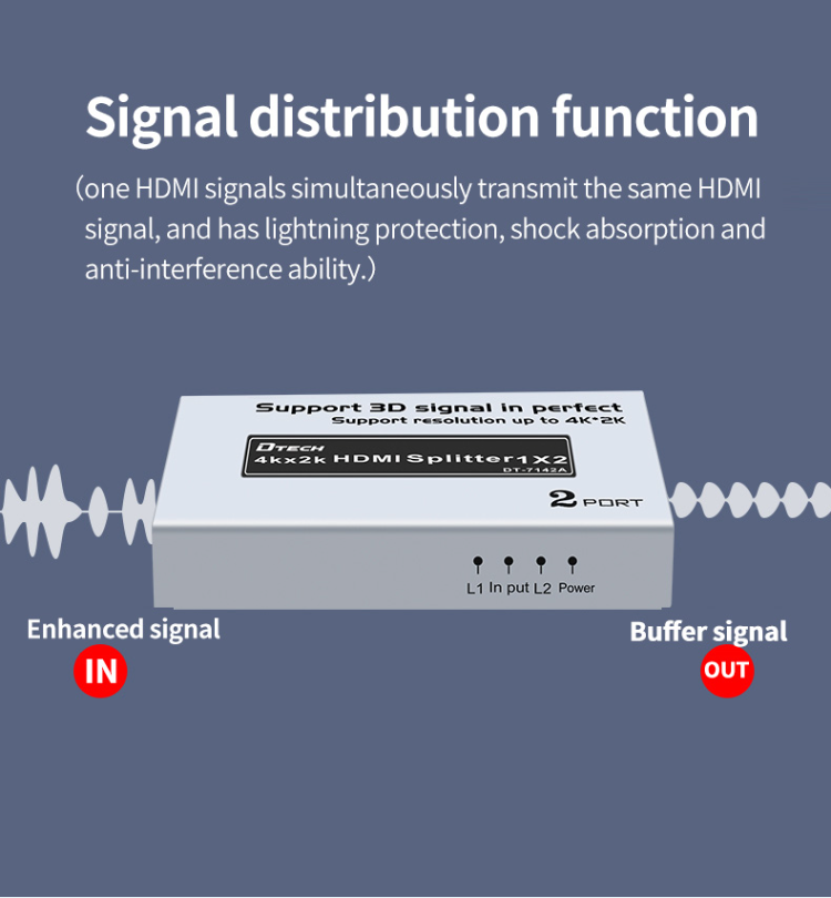 Buy China Wholesale Dtech Hdmi Splitter 1 In 2 Out 4k 2k 30hz 3d Metal ...