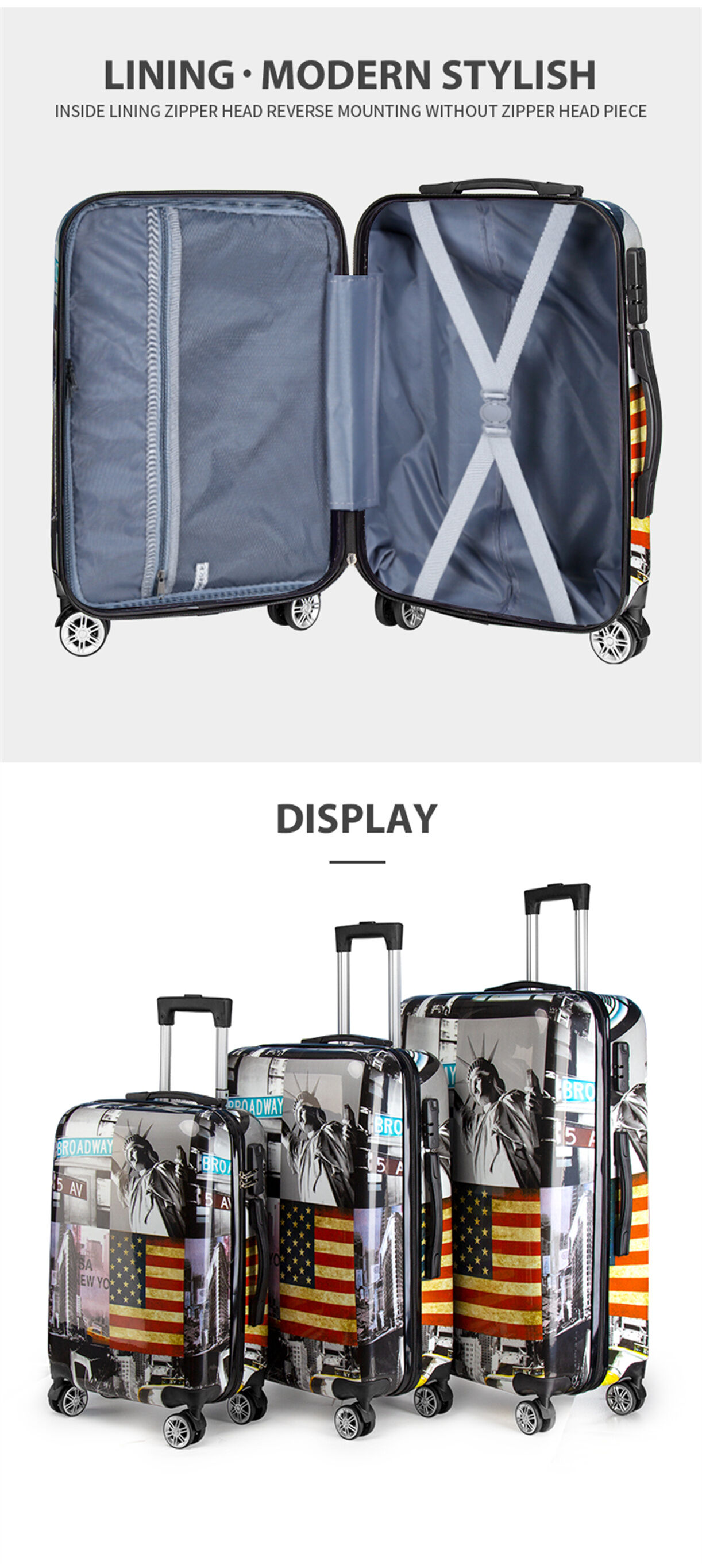 Custom Manufacturer Multi Color Printed Spinner Wheels Abs Pc Travel ...