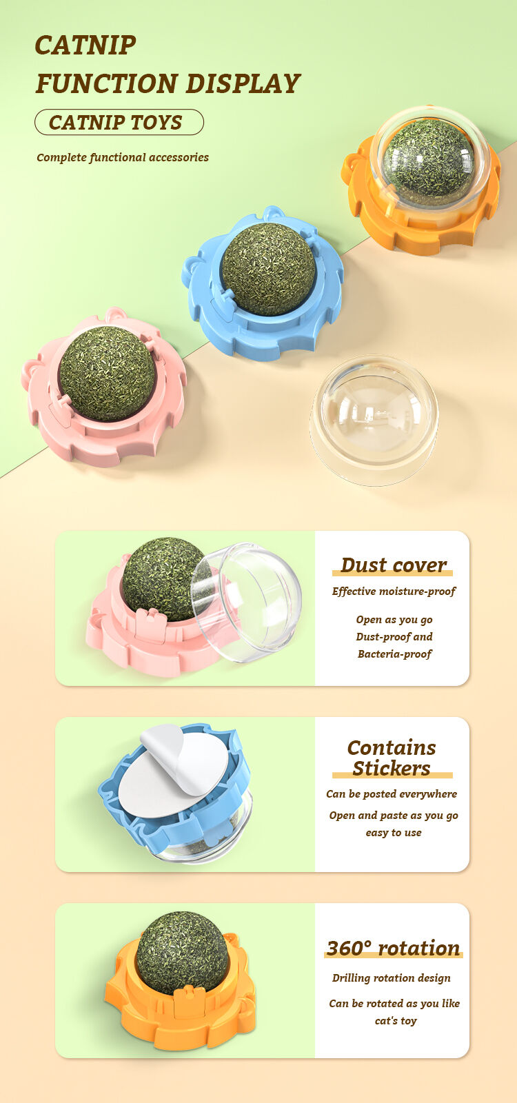 2023 New Design Pet Product Cute Cat Toys For Chew Lick Relax Wall Ball Catnip Toy For Cats Lion ...