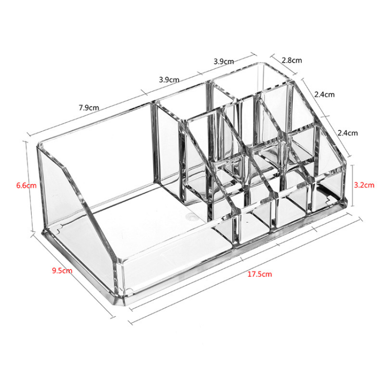 Small Clear Makeup Organizer Tray 9-compartments Countertop Lipstick ...
