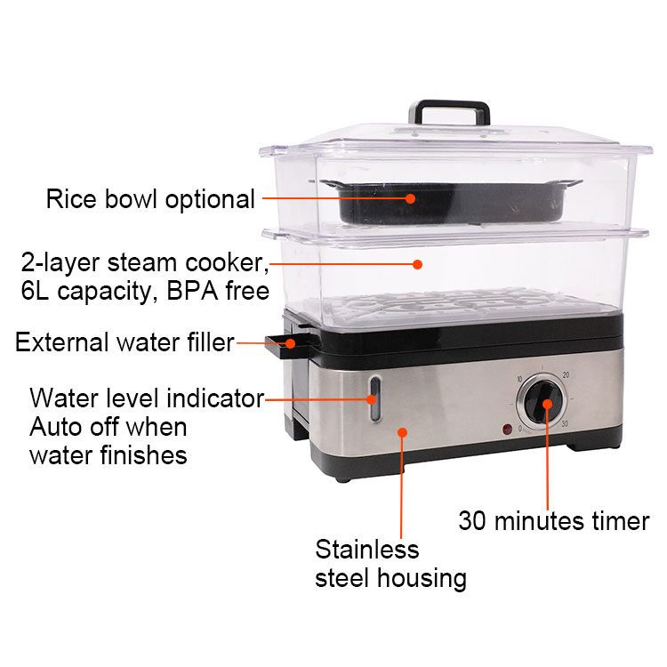 Steam Cooker 2 Tier Electric Multi Cooker Food Steamer With 30 Minutes ...