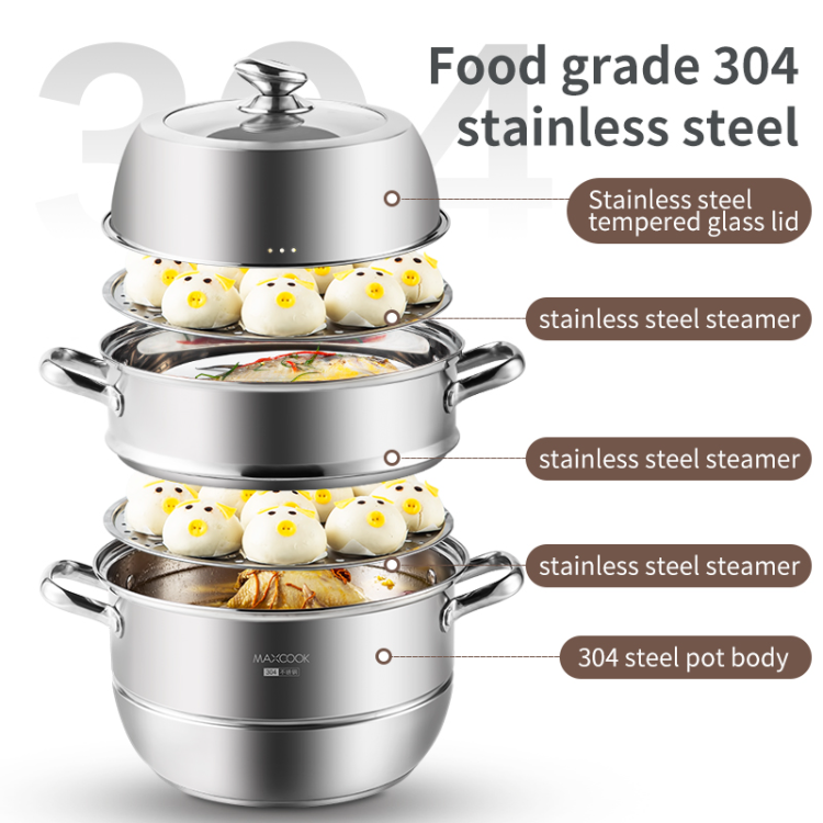 High Quality 30cm 304 Stainless Steel Steamer 3-layer Food Steamer Pot ...