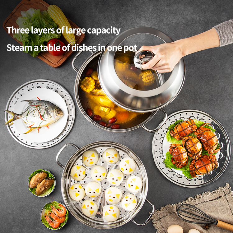 High Quality 30cm 304 Stainless Steel Steamer 3-layer Food Steamer Pot ...