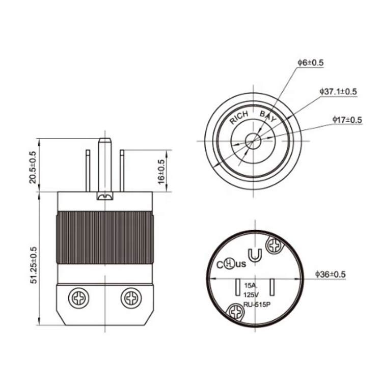 15a Generator Plug Twist Lock 125/250v Nema 5-15p 3 Pin Male Plug ...
